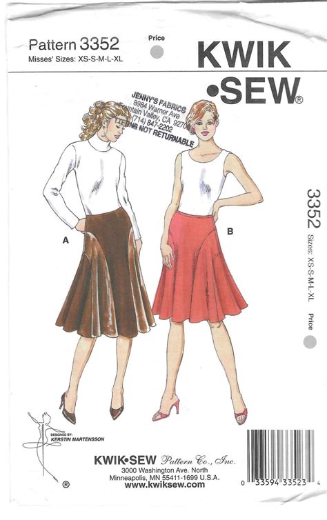 Pattern Misses Skirts Flared Shaped Panels Kwik Sew 3352 Sizes Xs Xl