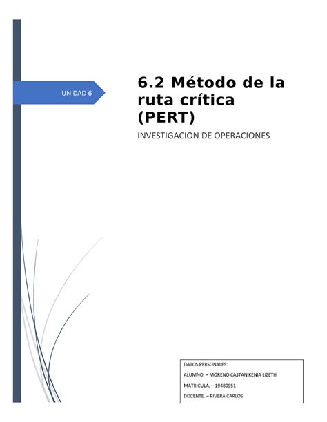 6 2 Método De La Ruta Crítica Pert Unidad 6 6 Método De La Ruta