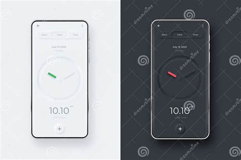 Neumorphic Ui Kit On Smartphone Screen Clock On Black And White Smartphone Template Mobile