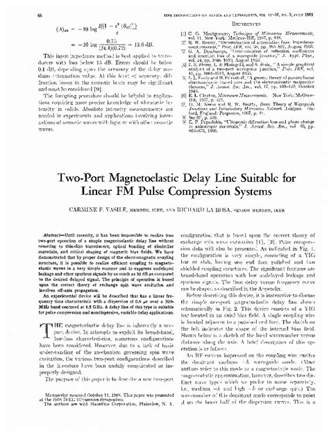 Two Port Magnetoelastic Delay Line Suitable For Linear Fm Pulse