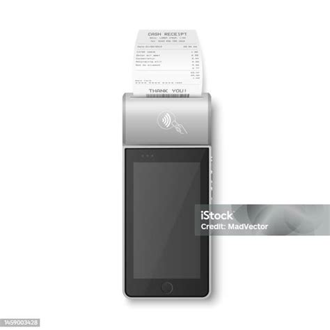 벡터 3d Nfc 지불 기계 승인 상태 종이 수표 영수증 격리 와이파이 무선 결제 Pos 단말기 은행 결제 비접촉식 단말기의 기계 설계 템플릿 모형 탑 뷰 3차원 형태에