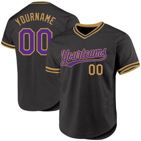 2024 Custom Black Purple Old Gold Authentic Throwback Baseball Jersey