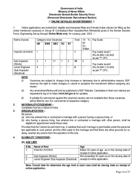 Fillable Online Recruitment Section Bsf Border Security Force Fax