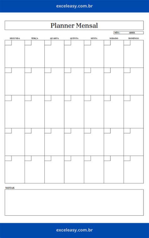 Planner Mensal Para Imprimir 10 Modelos Gratuitos Excel Easy