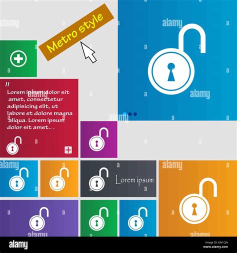 Open Lock Icon Sign Buttons Modern Interface Website Buttons With Cursor Pointer Vector Stock