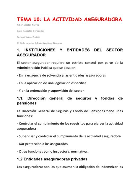 Tema 10 La Actividad Aseguradora Pdf