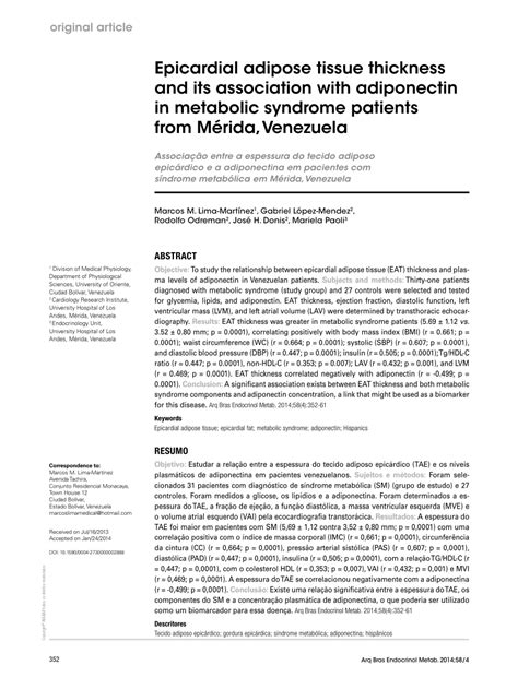 Pdf Epicardial Adipose Tissue Thickness And Its Association With Adiponectin In Metabolic