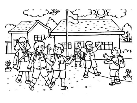Vector Illustration Of Students On The School Suitable For Coloring