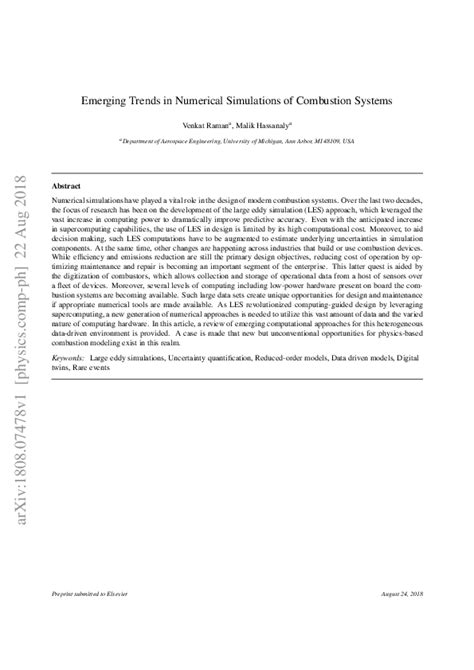 Pdf Emerging Trends In Numerical Simulations Of Combustion Systems