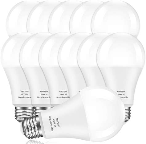 100w Equivalent A19 Led Light Bulbs 12 Packs 13w Efficent Led Bulb 1500 Lumens 5000k Daylight