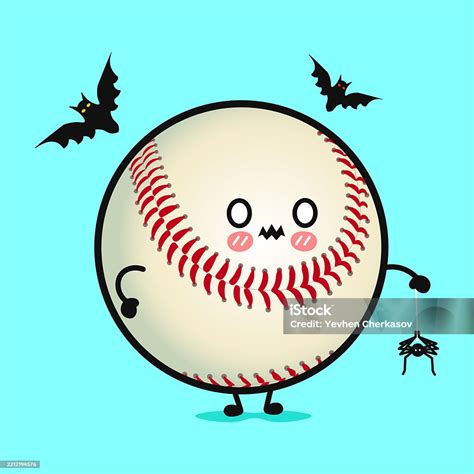 박쥐와 거미가 있는 귀여운 야구 캐릭터가 쾌활한 만화 스타일로 할로윈을 준비합니다 공 스포츠 장비에 대한 스톡 벡터 아트 및 기타 이미지 공 스포츠 장비 그래픽 프린트