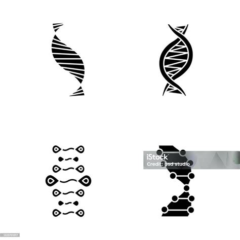 Dna 가닥 문말 아이콘 세트 데옥시리보핵 핵산 나선 나선형 가닥 염색체 분자 생물학 유전 코드 게놈 유전학 실루엣 기호입니다 벡터 절연 그림 0명에 대한 스톡 벡터 아트