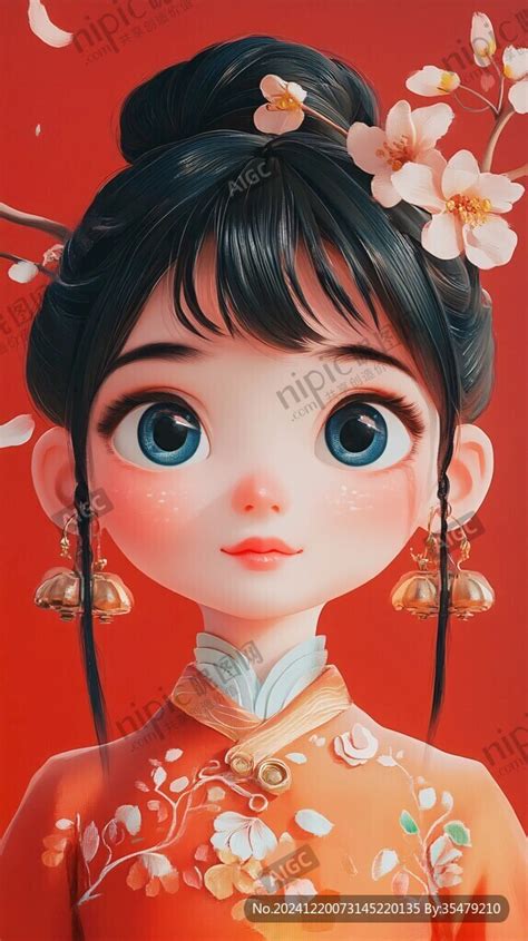 Ai创作图小女孩儿插 中式卡通女孩 传统卡通小妹 原创厚涂 巧姐人物插画 原创女孩插画 板绘人像 儿插女孩 写实人物插画 新人插画 板绘插画 中式新娘插画 过年女孩插画 鼠绘插画 民族女孩原创
