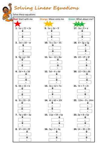 Solving Linear Equations Worksheet Teaching Resources