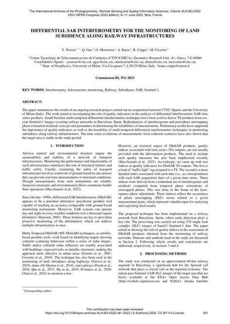 Pdf Differential Sar Interferometry For The Monitoring Of Land Subsidence Along Railway