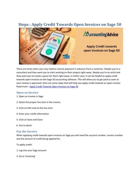 Ppt Steps Apply Credit Towards Open Invoices On Sage 50 Powerpoint