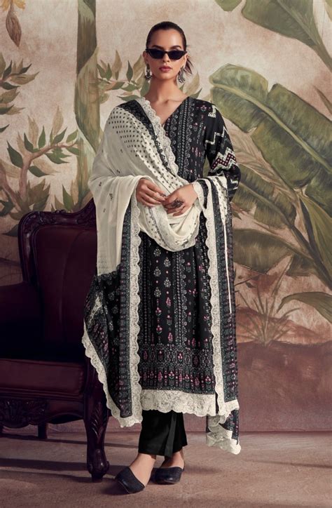 Designer Black Pashmina Winter Unstitched Suit With Chinon Dupatta