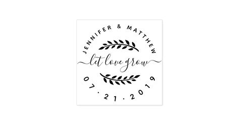 custom rustic script let love grow wedding date rubber stamp zazzle