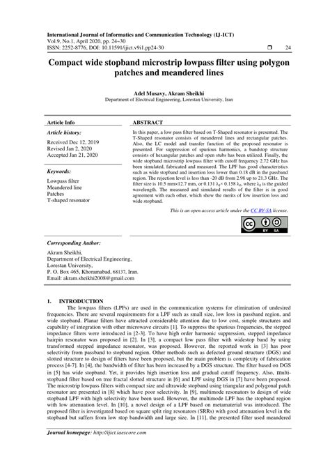 Pdf Compact Wide Stopband Microstrip Lowpass Filter Using Polygon Patches And Meandered Lines