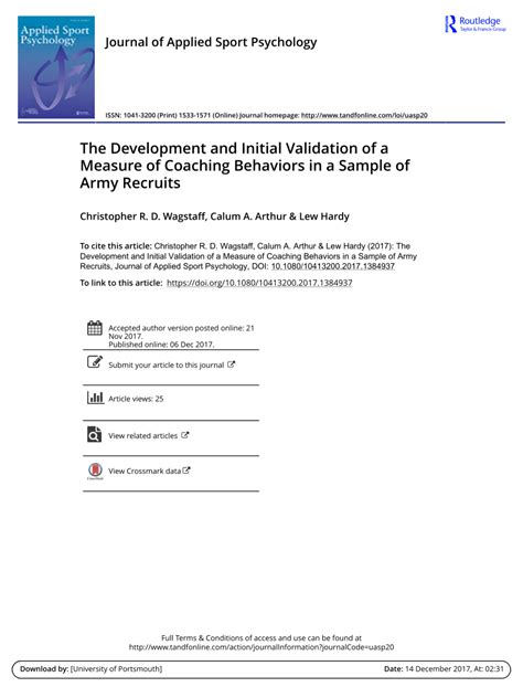 Pdf The Development And Initial Validation Of A Measure Of Coaching Behaviors In A Sample Of