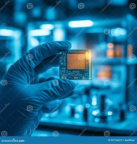 Gloved Hand Holding A Microchip In A Futuristic Lab Stock Image Image Of Innovation Hardware