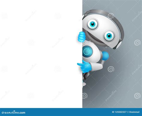 White Robot Vector Character Holding Empty White Board For Presentation