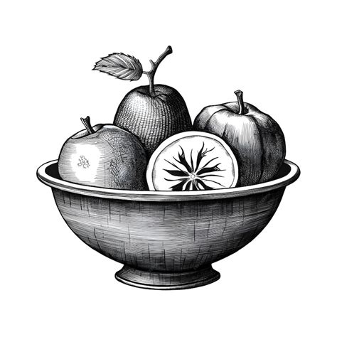 Premium Vector Fruit Bowl Monochrome Ink Sketch Vector Drawing