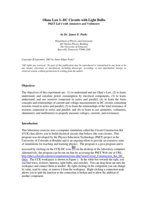 Ohms Law Light Bulbs Pdf Series And Parallel Circuits Voltage