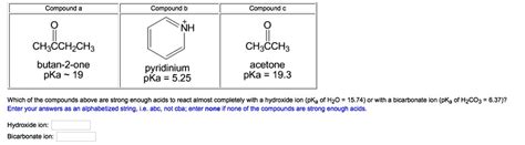 Solved Compound Compound Compound Nh Ch3cchzch3 Butan 2 One Pka 19 Ch3cch3 Acetone Pka 193