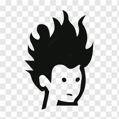불꽃이 있는 검은색 만화 머리 벡터 흰색 배경에 있는 단순한 검은색 튀김 아이콘 그림자 없음 작은 프레임 중앙 Png 일러스트 및 벡터 에 대한 무료 다운로드