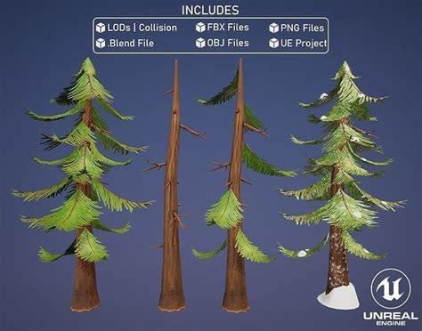3d Model Stylized Pine Trees Collection Vr Ar Low Poly Cgtrader