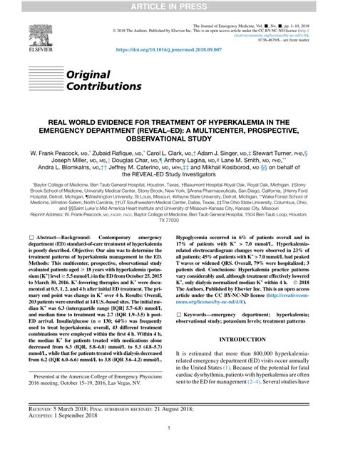Pdf Real World Evidence For Treatment Of Hyperkalemia In The