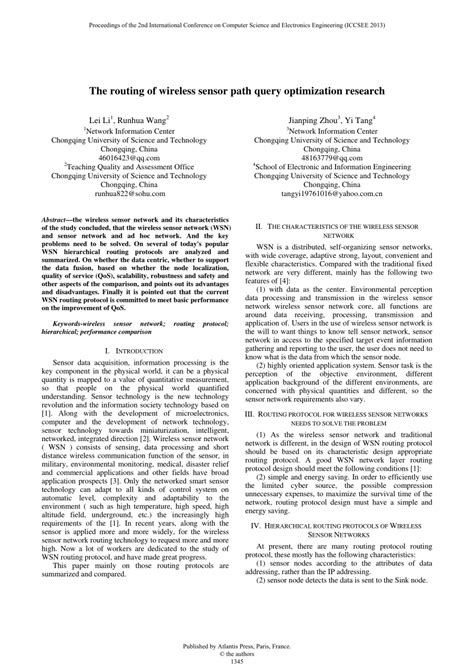 Pdf The Routing Of Wireless Sensor Path Query Optimization Research