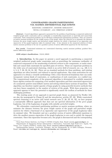 pdf constrained graph partitioning via matrix differential equations