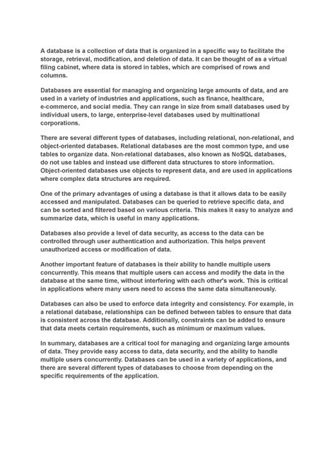 Databases A Database Is A Collection Of Data That Is Organized In A Specific Way To Facilitate