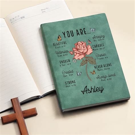 Custom Name Birth Flower Bible Verses Notebook A5 Leather Floral
