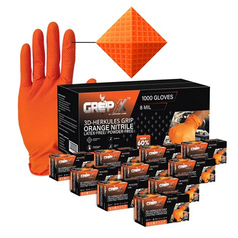 Gripxx 8 Mil Orange Nitrile Gloves Heavy Duty Raised Diamond Grip Xx