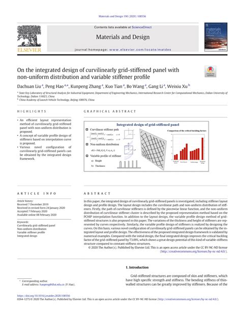 Pdf On The Integrated Design Of Curvilinearly Grid Stiffened Panel With Non Uniform
