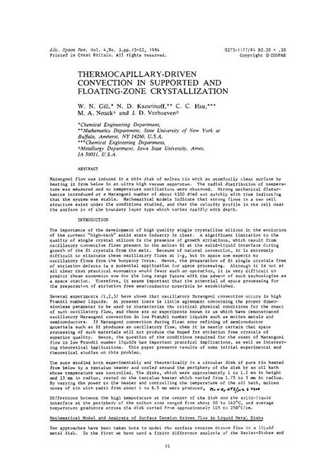 Pdf Thermocapillary Driven Convection In Supported And Floating Zone