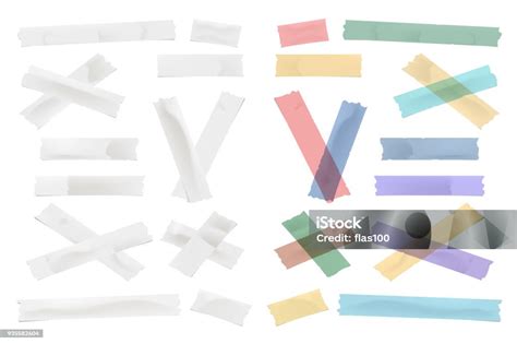 화려하 고 흰색 접착제 스티커 테이프 덕트 마스킹 종이 스트립 흰색 바탕에 텍스트에 대 한 조각 0명에 대한 스톡 벡터 아트 및 기타 이미지 Istock