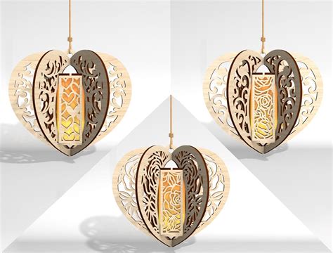 Valentines Day Rose Heart Lantern Svg Laser Cut Candle Holder Laser