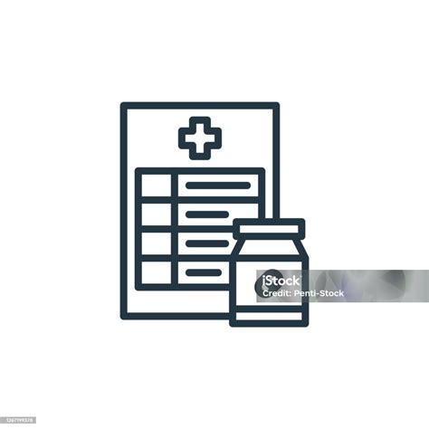 흰색 배경에 격리 된 처방전 벡터 아이콘입니다 개요 웹 사이트 디자인 및 모바일 응용 프로그램 개발을위한 얇은 라인 처방 아이콘 얇은 선 처방 개요 아이콘 벡터