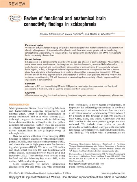 Pdf Review Of Functional And Anatomical Brain Connectivity Findings
