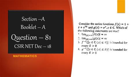 Csir Net Ma Dec 2018 Question 81 Complex Analysis Entire Function