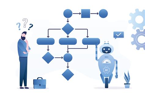 Work Algorithm Robot Or Chat Bot Helping Businessman Write Workflow