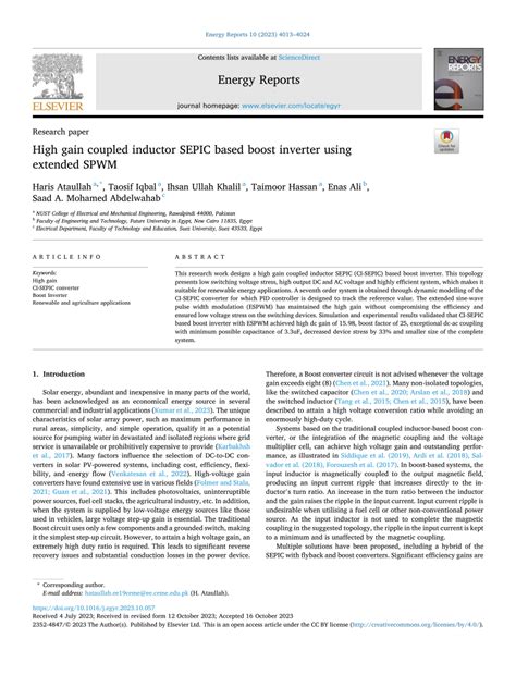 Pdf High Gain Coupled Inductor Sepic Based Boost Inverter Using Extended Spwm
