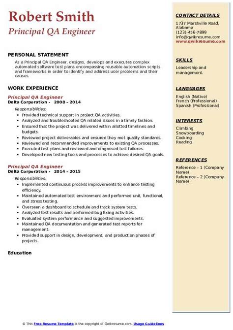 10 principal qa engineer resume samples and templates for 2025