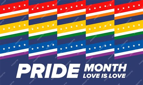 6월 Lgbt 프라이드의 달 레즈비언 게이 양성애자 트랜스젠더 Lgbt 플래그 무지개 사랑 벡터 포스터 프리미엄 벡터