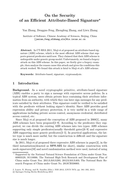 pdf on the security of an efficient attribute based signature
