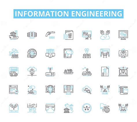 Information Engineering Linear Icons Set Database Big Data Analytics